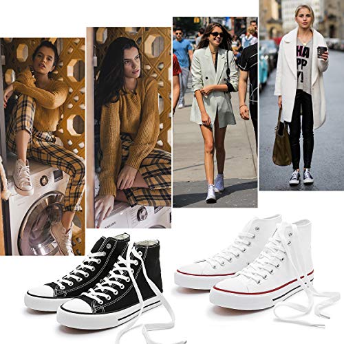 hash bubbie Women's High top Sneakers Classic High Tops Canvas Shoes for Women Lace up Tennis Shoes Fashion Canvas Sneakers Casual Shoes for Walking( White,US8)