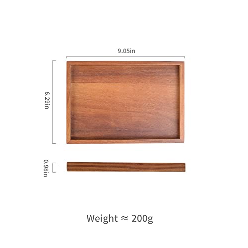 Hiermi Wooden Rectangular Serving Tray, 2 Piece Set of Acacia Wood Plate, Tea/Drink Platter, Dinner Serving Tray, Size_12" x 8" x 1β, 9"x 6.2" x 1β
