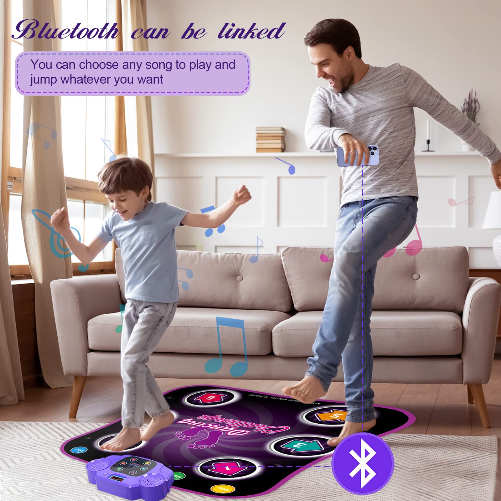 Dance Mat,Light Up Dance Mat for Kids,Dance Pad for Toddlers with Wireless Bluetooth and 5 Game Modes, Floor Dance Game Toy Birthday for Boys Girls Ages 3-12