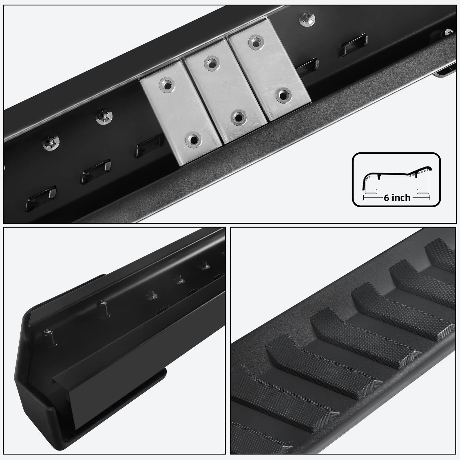 COMNOVA Pair Running Board Nerf Bar Compatible with 17-24 Ford F250 Superduty Crew Cab(4 Full Size Doors) Rocker Slider Side Steps,Width 6 Inches V Style.with OE Style Brackets.