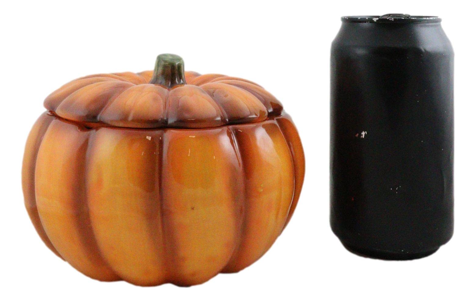Ebros 6" Diameter Home And Kitchen Gourmet Vegetable Pumpkin Soup Or Dessert Bowl With Lid Ceramic Decor Dinnerware For Halloween Pumpkins Party Accent (1)