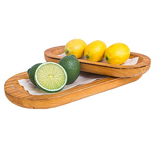 HAWOO Wood BambooTrays,Serving Tray for Eating,Rustic Ottoman Wooden Platter Oval Tray for Food,(Set of 2) Large: 16 x7.25'', Small: 12.5 x6'' …