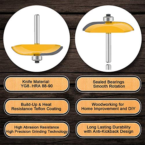 LEATBUY Router Bit Set 3 PCS 1/4 Inch Shank Round Over Raised Panel Cabinet Door Ogee Rail and Stile Router Bits, Woodworking Wood Cutter Milling Tool(1/4-Single)