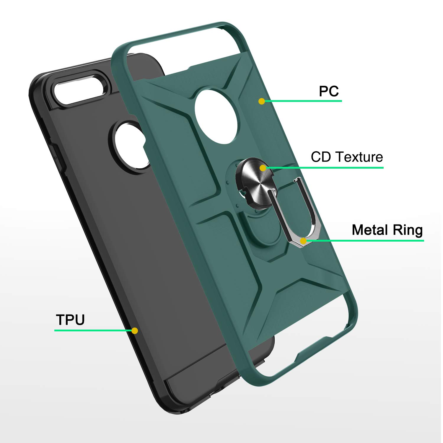Compatible for iPhone 8 Plus Case, iPhone 7 Plus Case with HD Screen Protector, Atump Magnetic Ring Kickstand [Military Grade] Protective Phone Case for iPhone 8/7/6/6s Plus, Midnight Green