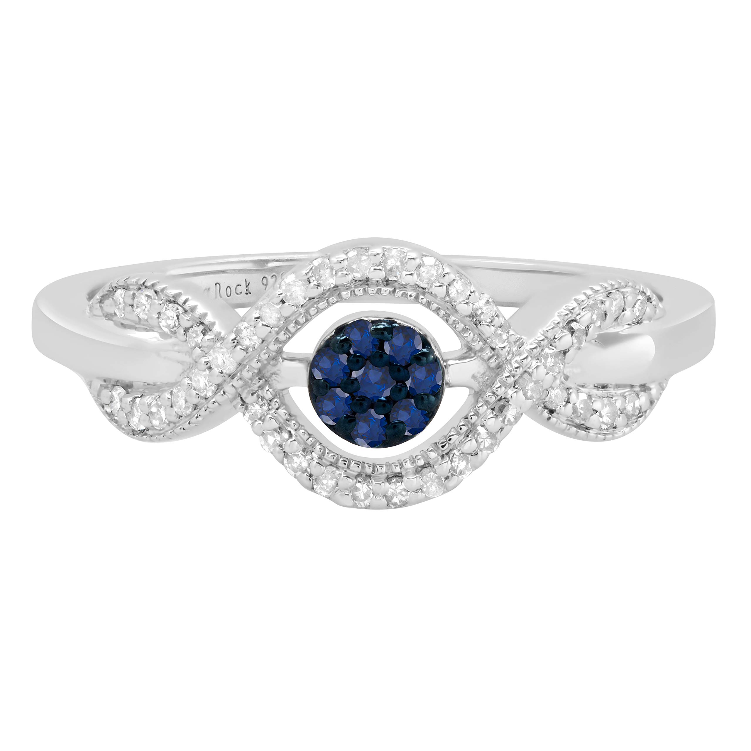 Dazzlingrock Collection Round Blue Sapphire & White Diamond Women Swirl Engagement Ring, Sterling Silver, Size 6