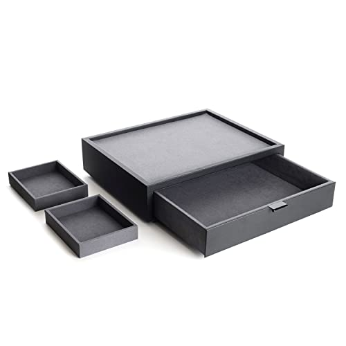 Kaviso Cache Display Valet Storage Drawer - EDC, Blade, Watch, and Jewelry Storage Drawer add-on, Microfiber Lining, Faux Leather, Stackable (Valet Storage Drawer) Black