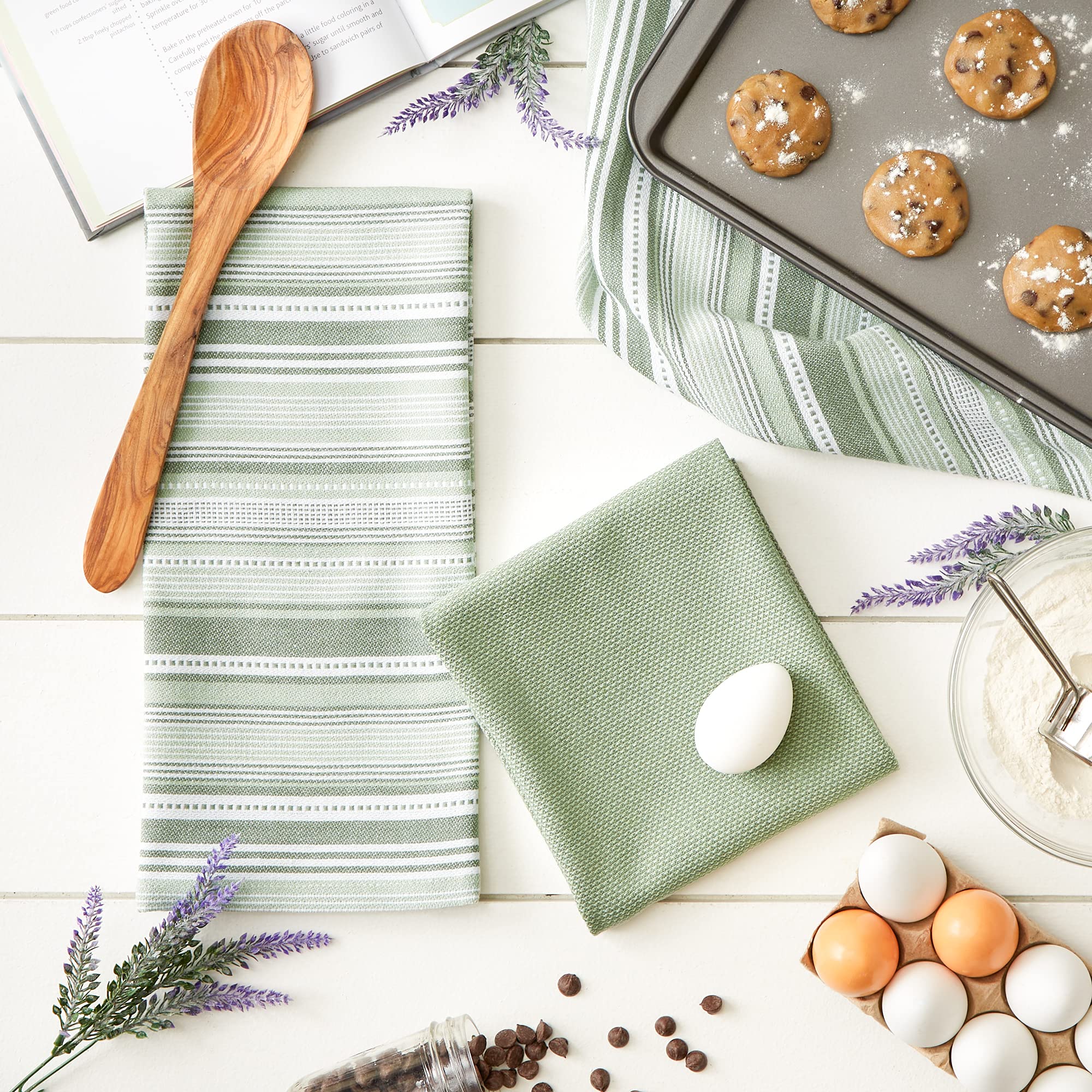 DII Everyday Dishtowel Collection Urban Stripe, 20x30, Artichoke Green, 3 Piece