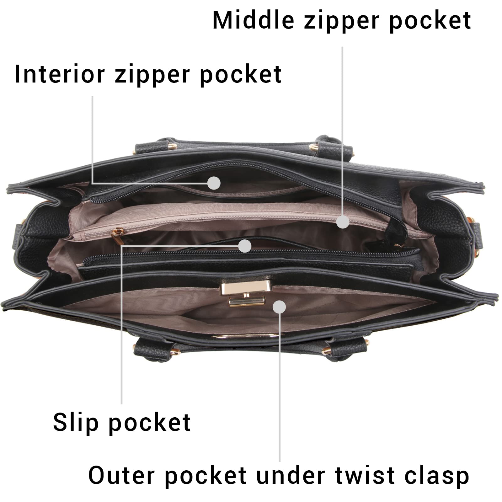 Dasein Women Handbags Top Handle Satchel Purse with Matching Wallet Set 3Pcs (Brown/Beige)