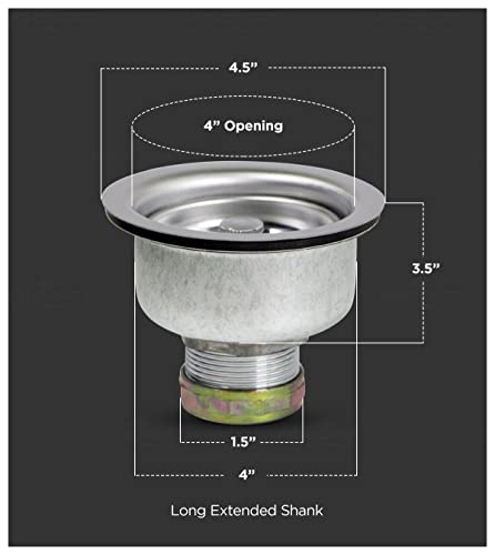 Highcraft 9753 Kitchen Sink (3-1/2 Inch) Stainless Steel Drain Assembly with Strainer Basket and Rubber Stopper Long Extended Shank (3-3/4 Inch)