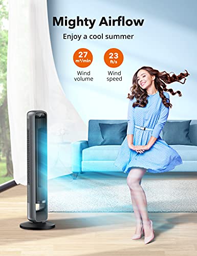 Tower Fan, 42”90° Oscillating Fan, DC Motor with 28dB, 12 Speeds, 4 Modes, Night Light, 12H Timer, LED Display, Quiet Portable Bladeless Fan with Remote for Bedroom, Living Room & Office