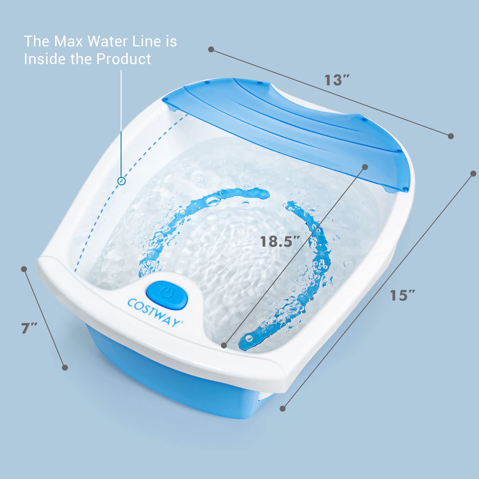 COSTWAY Foot Spa Bath Massage, with Bubble, Massage Nodes, Splash Guard, Toe-Touch Control, Foot Bath with Massage Arch, Portable at-Home Spa, Soothe Tired Feet (Blue)