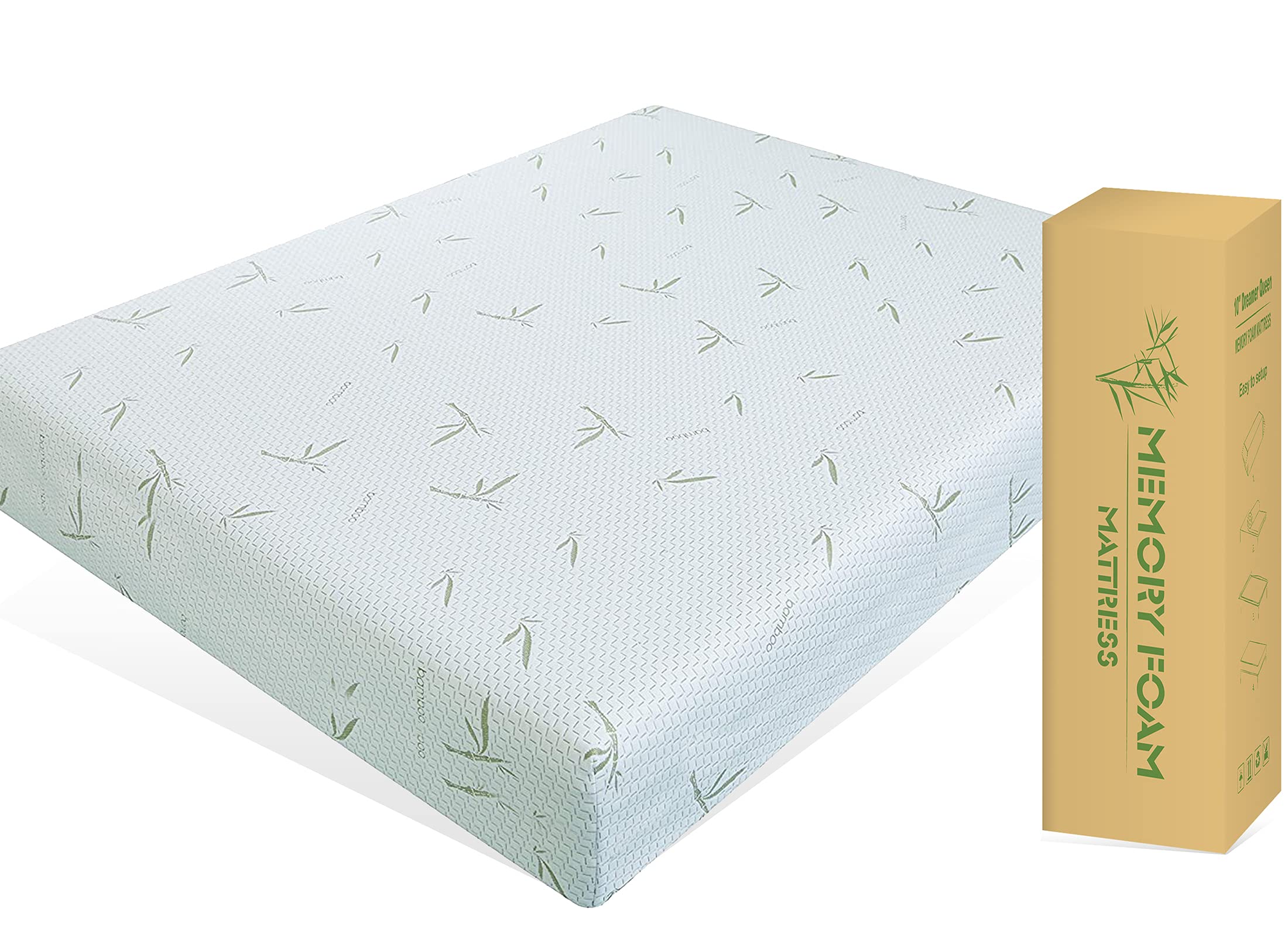 IULULU 10 Inch Memory Foam Mattress Feel with Bamboo Cover, Breathable Bed Mattresses with CertiPUR-US Certified, Full, White