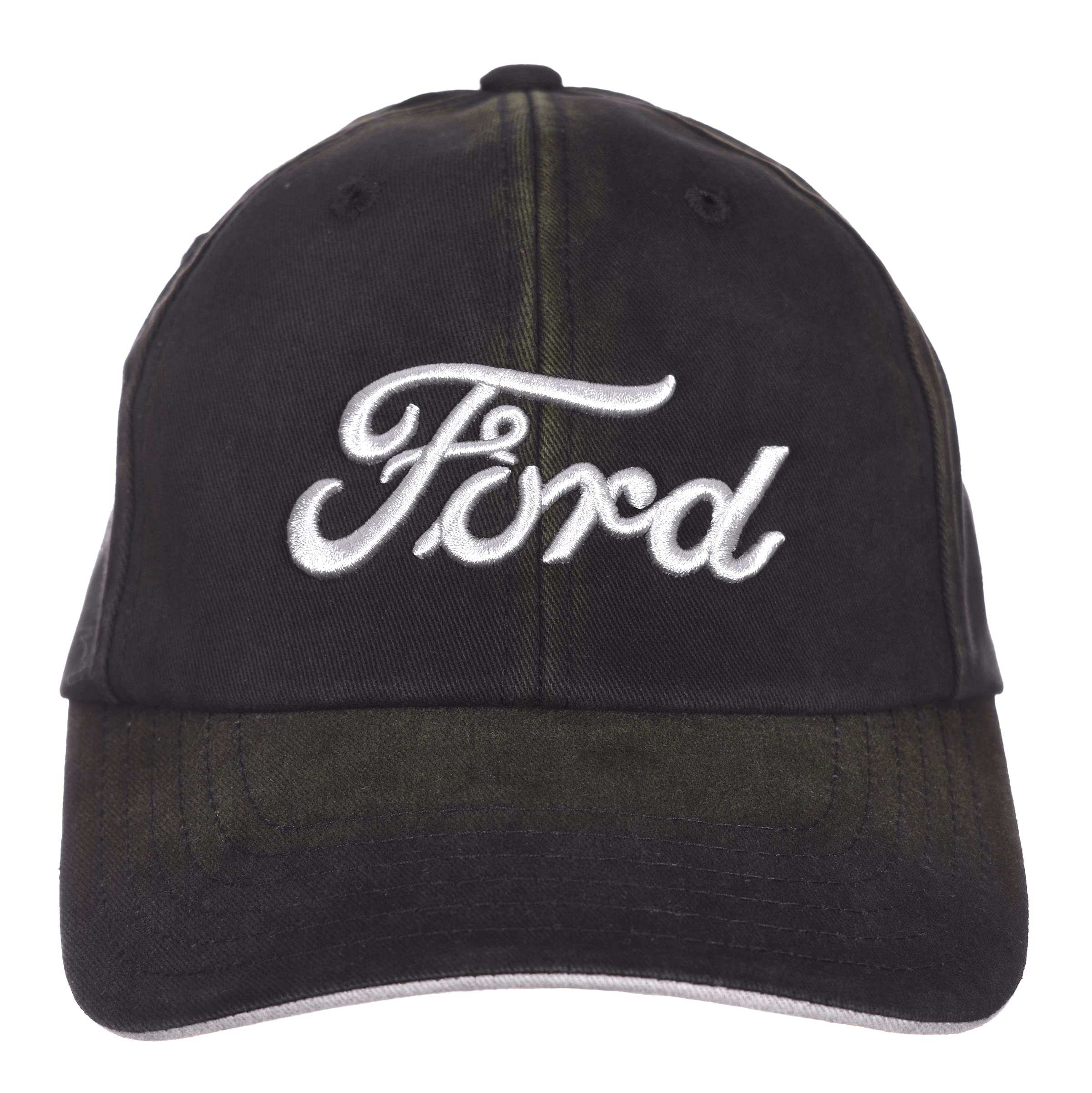 Checkered Flag Sports Men's Ford Raised Logo Cap Adjustable Distressed Black Fabric Hat, 0-8