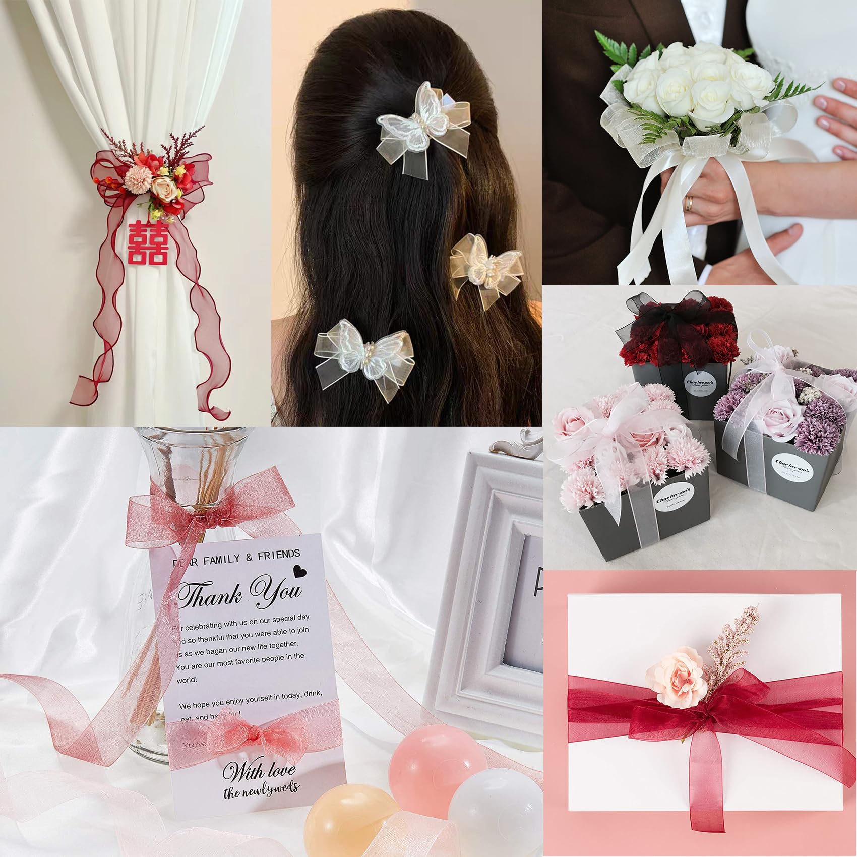 Hiswan 3/4 inch Sheer Organza Ribbon 50 Yards Black Chiffon Ribbon for Gift Wrapping Christmas Halloween Decoration Wedding Bouquet Crafts