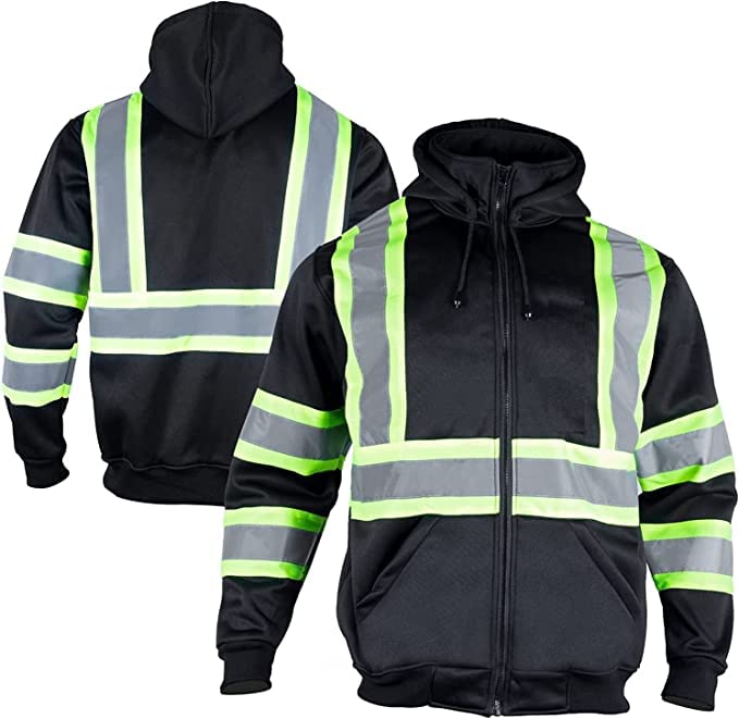 Exgreem High Visibility Hi Vis Hoodies Class 3 Safety Hooded Fleece Lined Sweatshirt (as1, alpha, xx_l, regular, regular, Black, XXL)