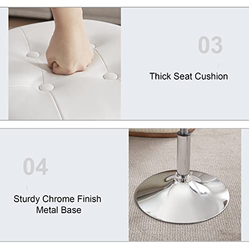 Gitrah White Vanity Chair for Makeup Room Round Ottoman Tufted PU Leather Makeup Chair Vanity Stools for Bathroom Height Adjustable 360 Swivel