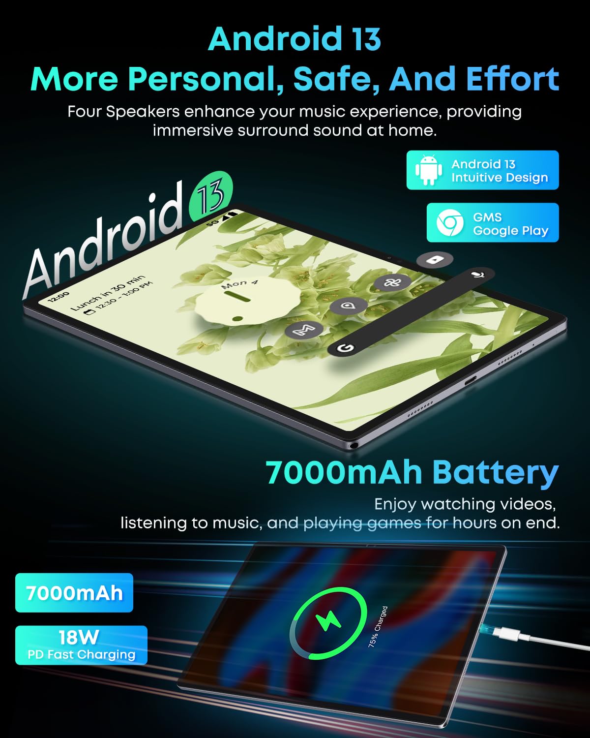 CHUWI Hipad Plus Android 10 Tablet PC, 1080P Display, 8GB 128GB, 13MP+8MP Dual Camera