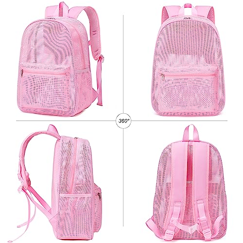 LEDAOU Mesh Backpack for Kids Girls Semi-Transparent Mesh School Backpack Bookbag Lightweight Casual Daypacks for Beach Gym(Pink)