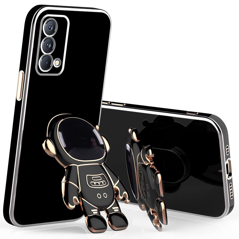 Compatible with Realme GT Master Edition Case Silicone TPU Plating, Realme GT Master Edition Cases Cute Astronaut Pattern Phone Case with Stand (Black)