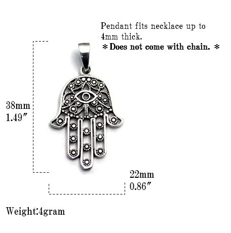 COSUMOSU 925 sterling silver Hamsa Hand of Fatima Evil eye Good Luck Amulet Pendant (Hand B)