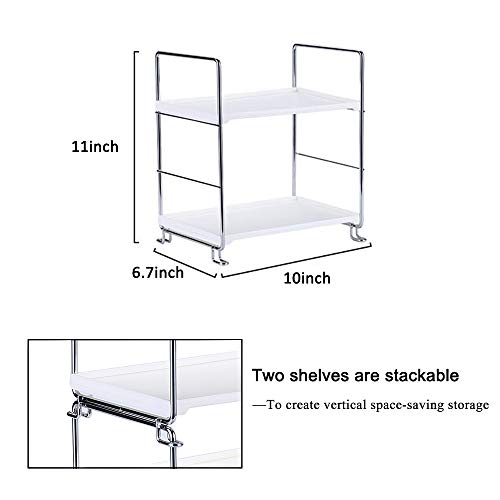 KINGBERWI 2 Tier Bathroom Organizer Countertop, Vanity Counter Skincare Makeup Organizer Holder, Bathroom sink Countertop Storage Shelf, Silver