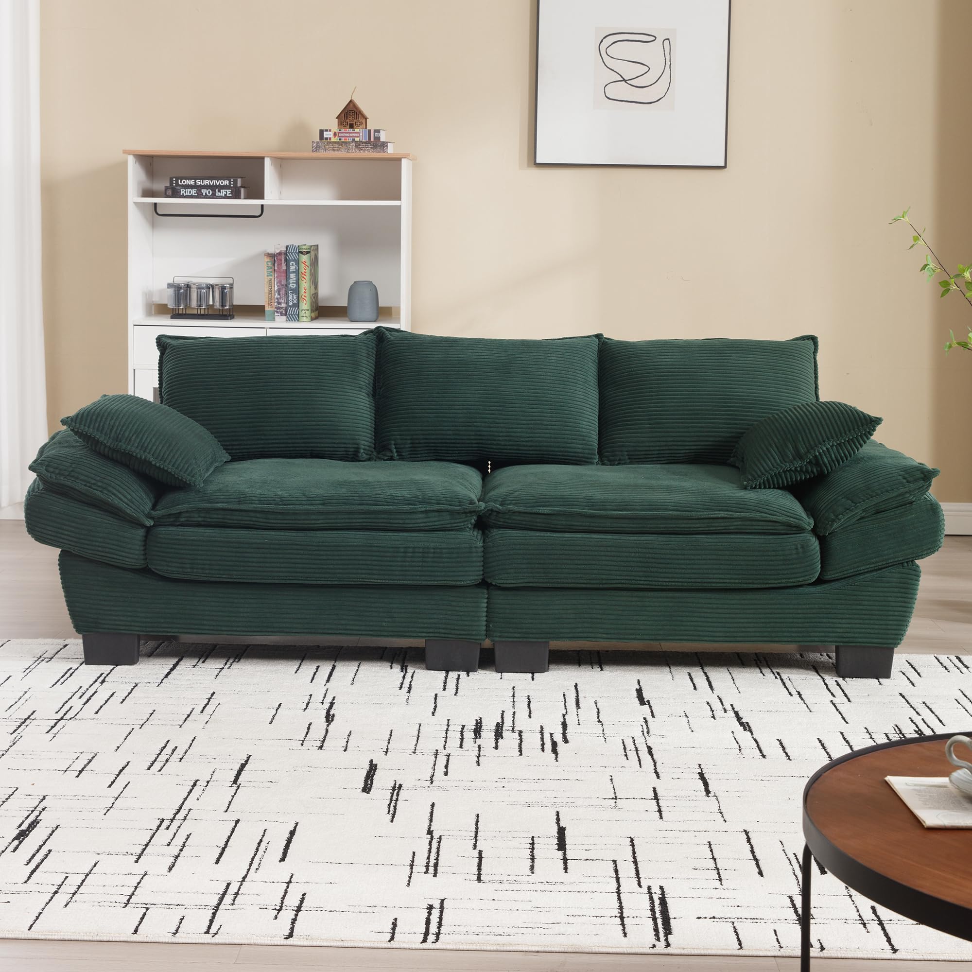 GNIXUU Cloud Loveseat Sofa Couch, Comfy Corduroy 3 Seat Sofa with Deep Seat & Wider Armrest,88.6” Upholstered Modern Sailboat Couches for Living Room, Apartment, Office, Small Space, Green