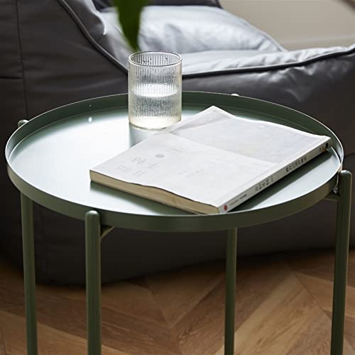 HIGOH Bedside Table Sofa Coffee Table Living Room Side Table Bedside Iron Round Table Bedside Table (Color : Camel)
