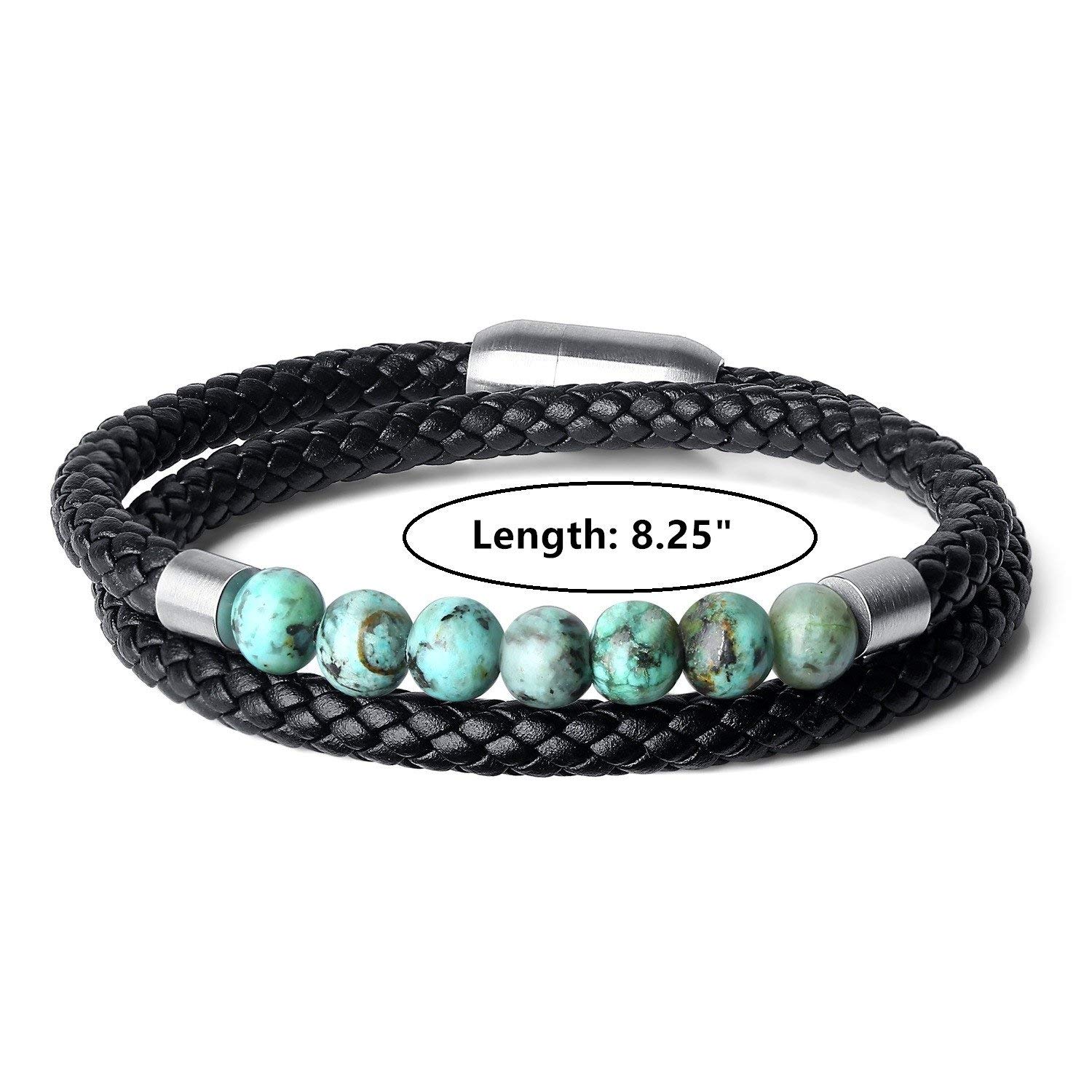 COAI African Turquoise Stone Beaded Leather Bracelet for Women Men