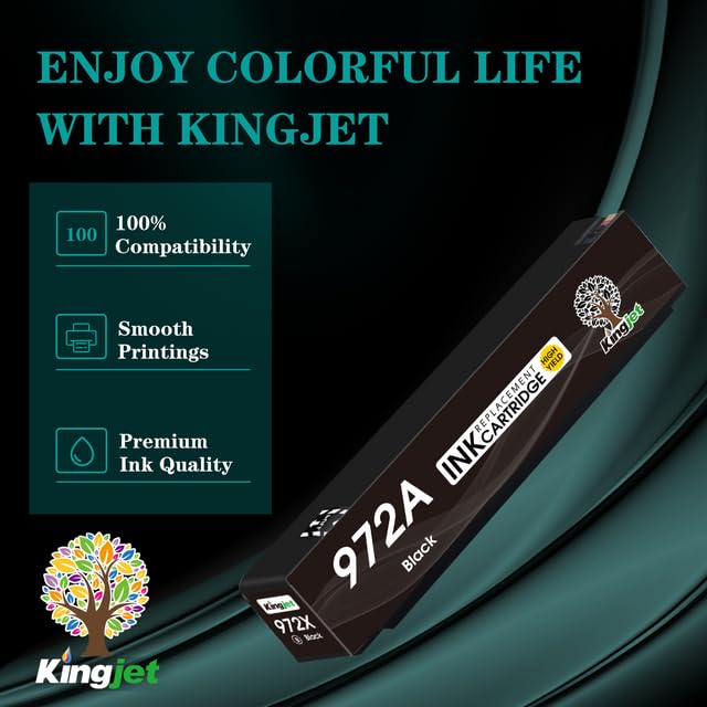 Kingjet Compatible for HP 972A Ink Cartridges Replacement for HP 972A 972 972X Work with PageWide 377dw PageWide Pro 477DW 477DN 577DW 577z 552DW 452DN 452DW 352DW P55250DW P57750DW, 4 Pack