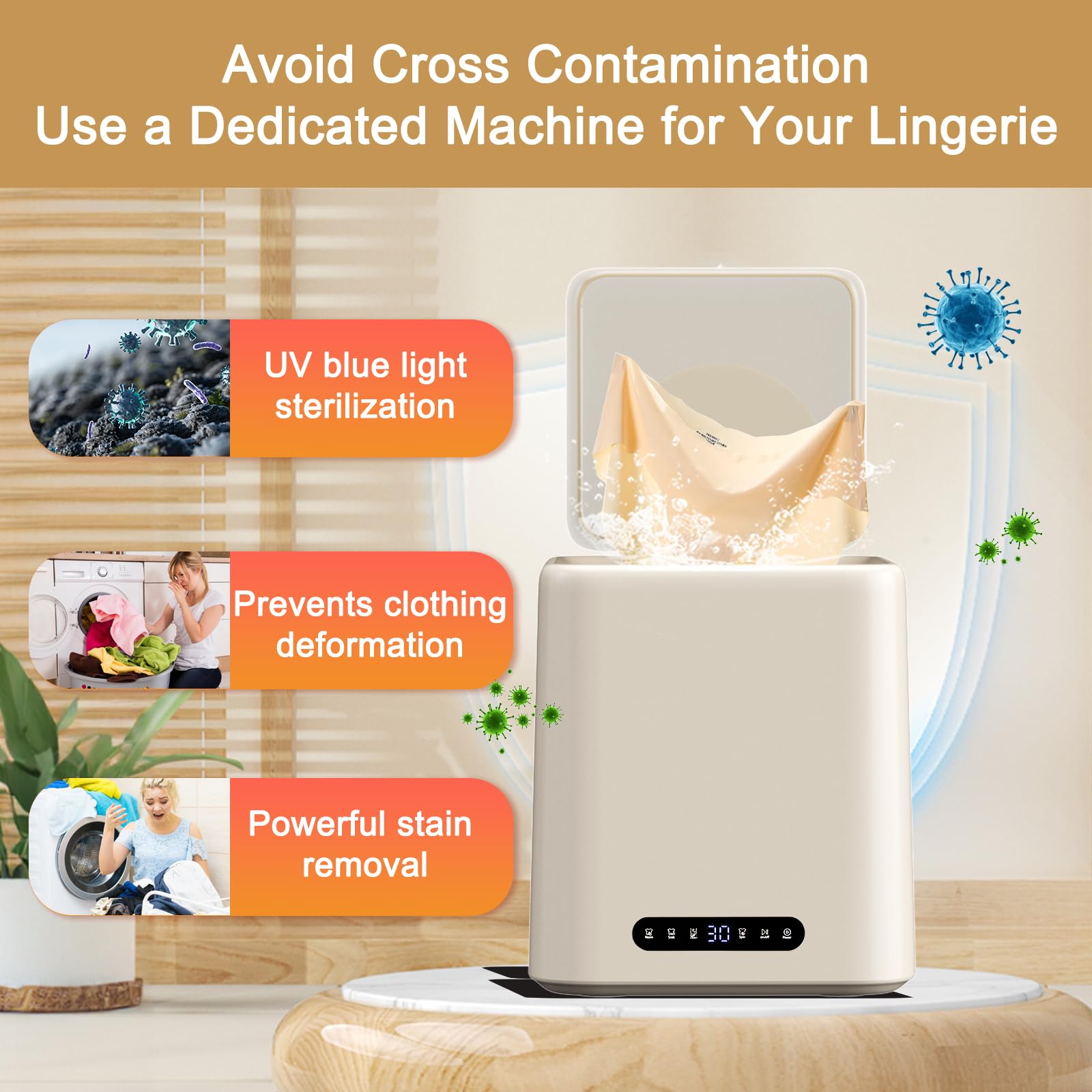 Ponzyeet automatic underwear washing machine,8Lmini washing machine, stainless steel bucket, socks, bra, underwear independent deep cleaning.