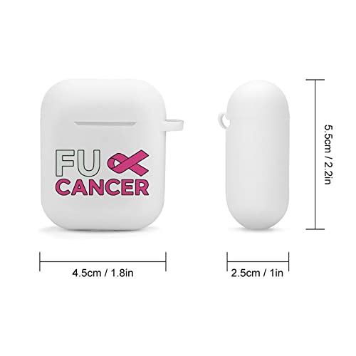 Fuck Breast Cancer Pink Ribbon Silicone AirPods Case Protective Cover Compatible with AirPods 2 & 1 with Keychain