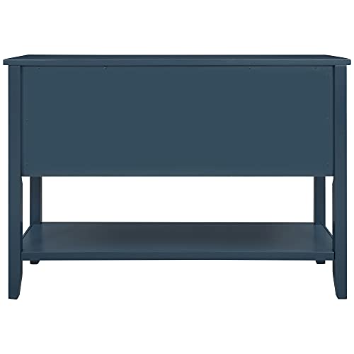 Merax Farmhouse Entryway Console Sofa Table for Living Room, Sofa Table with Storage Drawers and Shelf for Dining Room, Wood Narrow Kitchen Sideboard Cabinet with Door, Antique Navy
