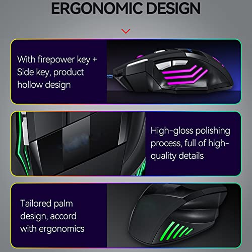 EXHNLE Gaming Keyboard and Mouse Combo Wired LED RGB Backlit, 104 Keys USB Ergonomic Keyboard, for PC Computer Gamer