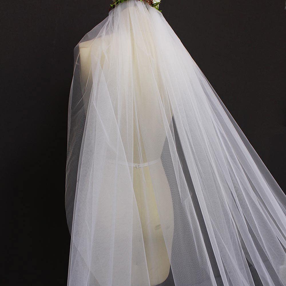 DAPERCI Wedding Accessory Long 4M Bridal Veils with Comb Lace One Tier White Ivory Wedding Veil Welon Bride Veil (Color : White)