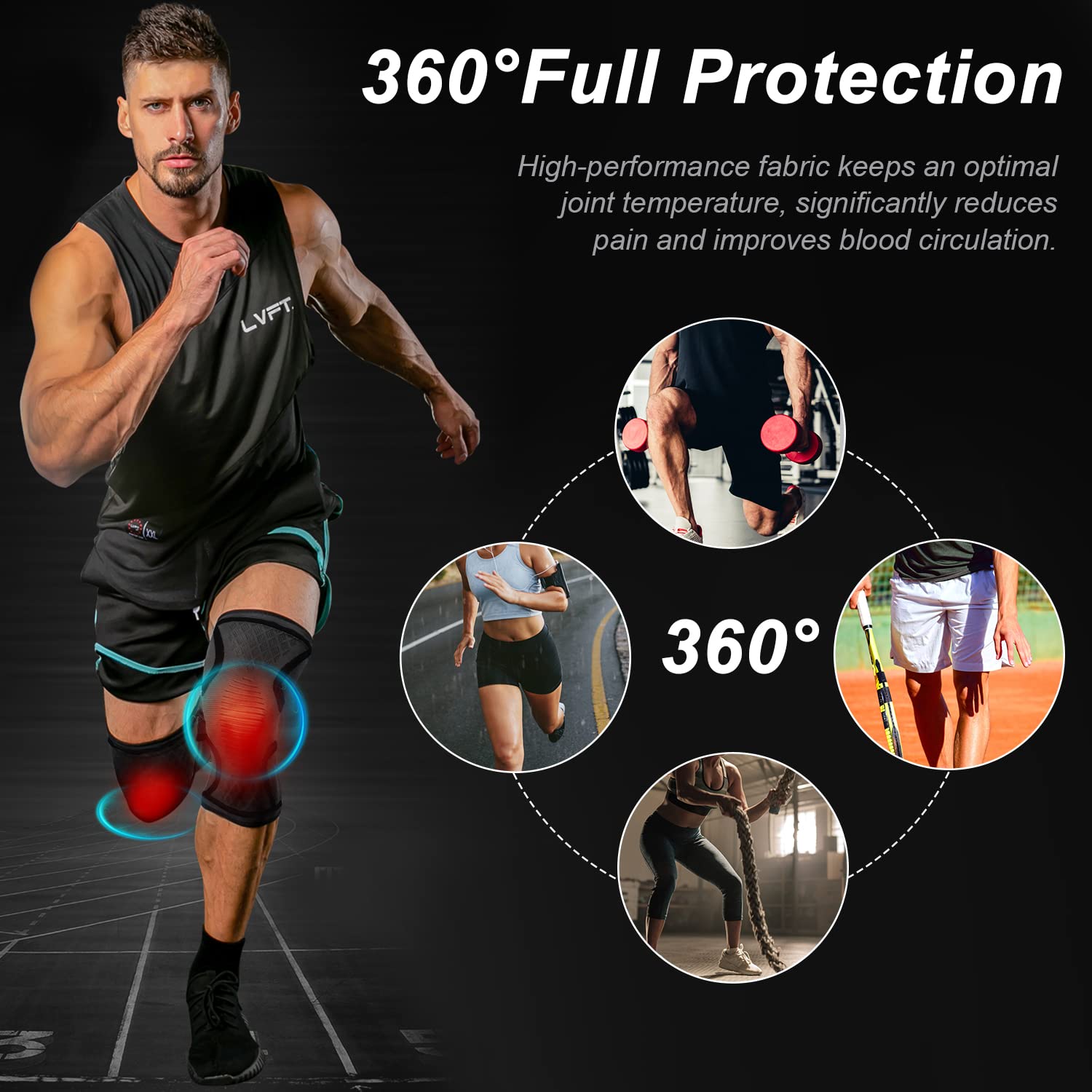 CosySun 2 Pack Knee Brace Knee Compression Sleeve Support for Men Women Knee Pads for Running Hiking Meniscus Tear ACL Arthritis Joint Pain Relief L Black