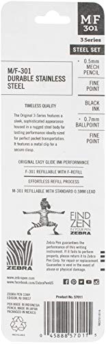 Zebra Pen Stainless Steel Writing Set, M-301 Mechanical Pencil and F-301 Mechanical Pencil, Black Grip, 2-Pack