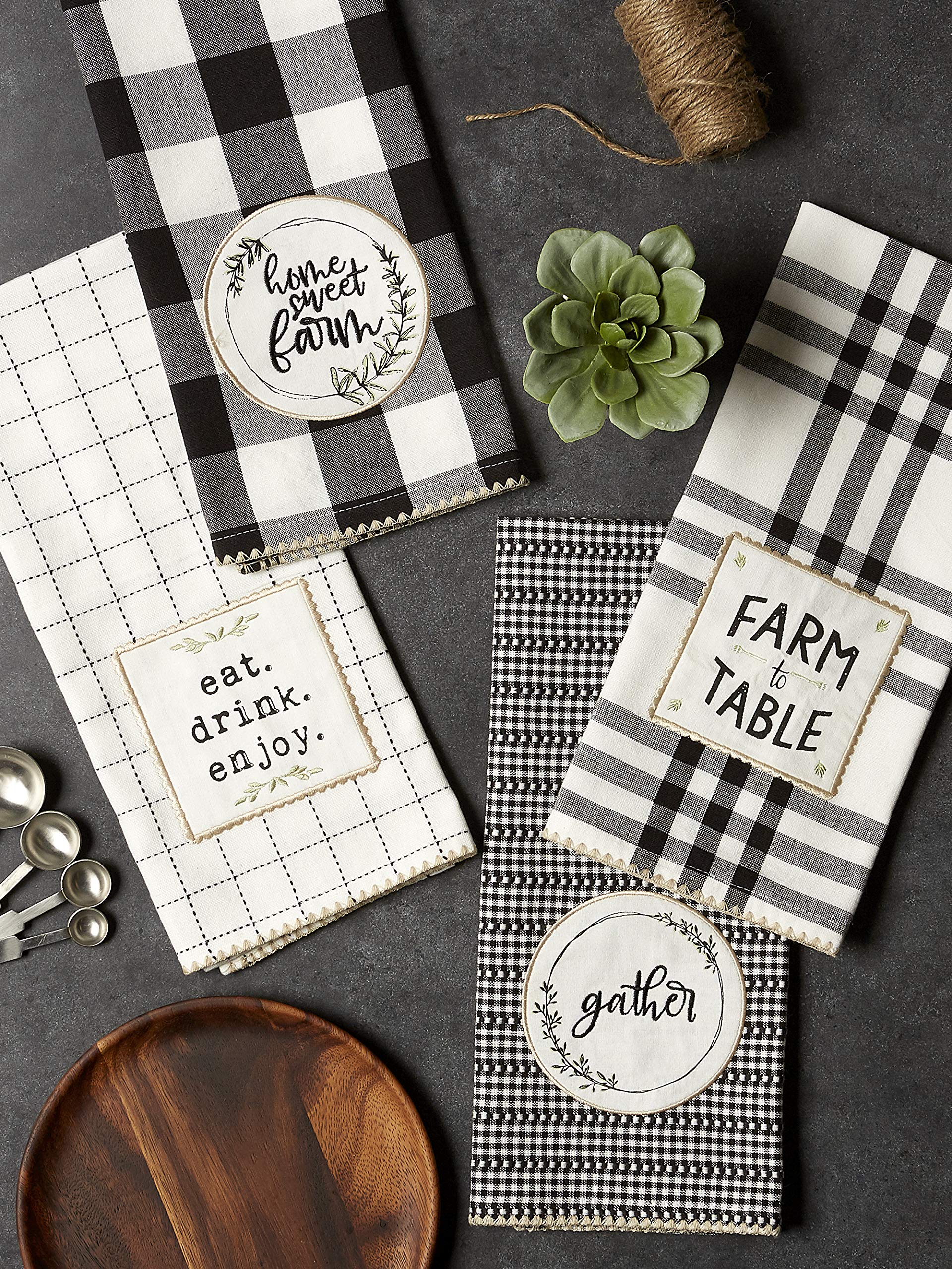 DII Home Sweet Farmhouse Kitchen Collection, Dishtowel Set, 18x28, Black, 4 Count