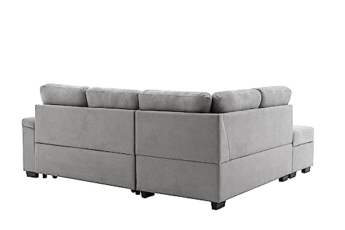 Merax, L-Shape Corner Couch Sofa-Bed with Storage Ottoman & Hidden Arm Storage & USB Charge for Living Room Apartment, Light Gray