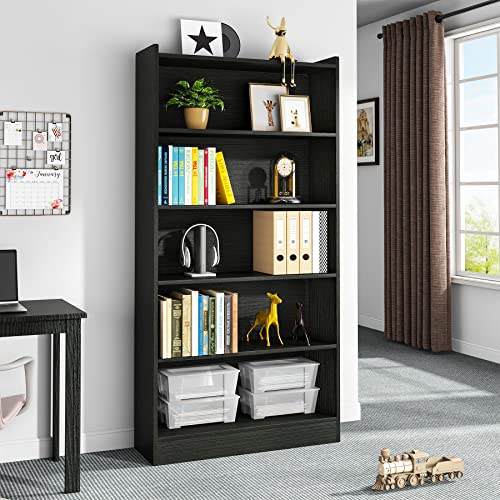 Tribesigns 72-inch Tall Bookcase, Modern 6-Tier Black Library Bookshelf with Storage Shelves, Large Open Bookcases Wood Display Shelving Unit for Bedroom Living Room Office, Floor-Standing (Black)