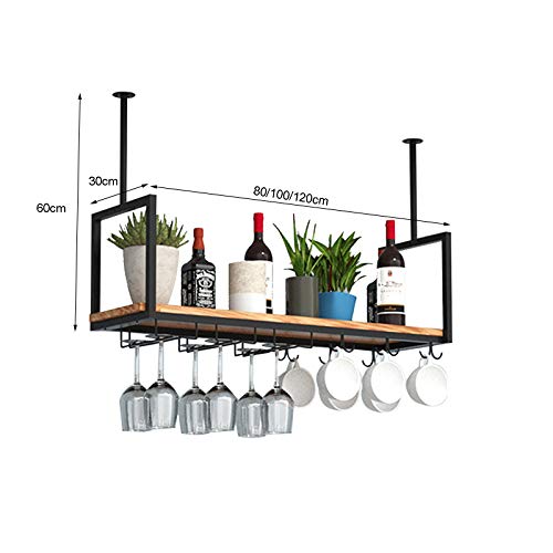 HZHKKP Ceiling Shelf Ceiling Wine Rack Wine Rack Hanging Wine Glass Racks Stemware Holder,Iron Solid Wood Ceiling Shelf,for Bars/Restaurants/Kitchens Storage Rack & Shelves (Size : 80 * 3