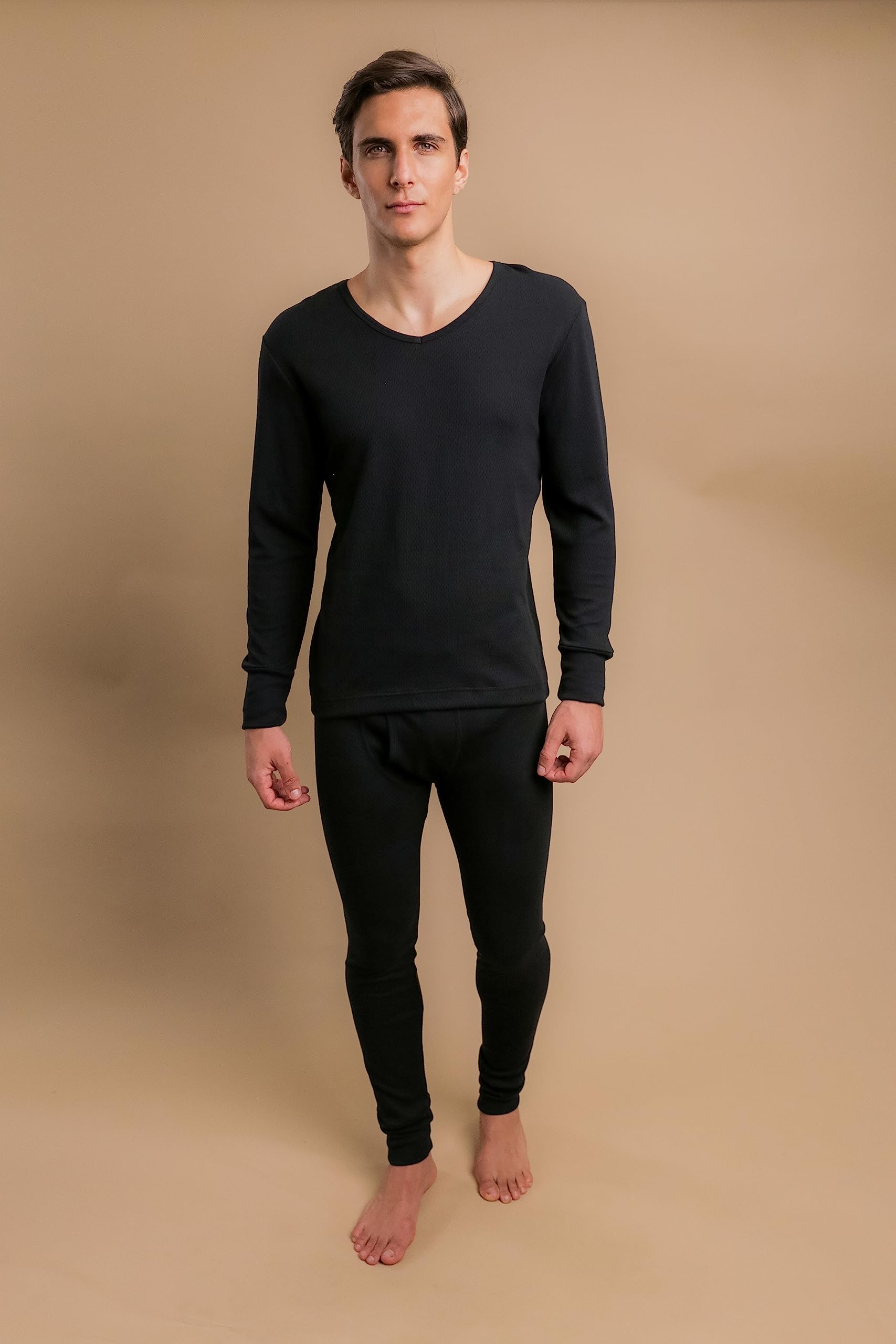 Cottonique Hypoallergenic Men's Thermal Base Layer Long Sleeve Made from 100% Organic Cotton (M, Black)