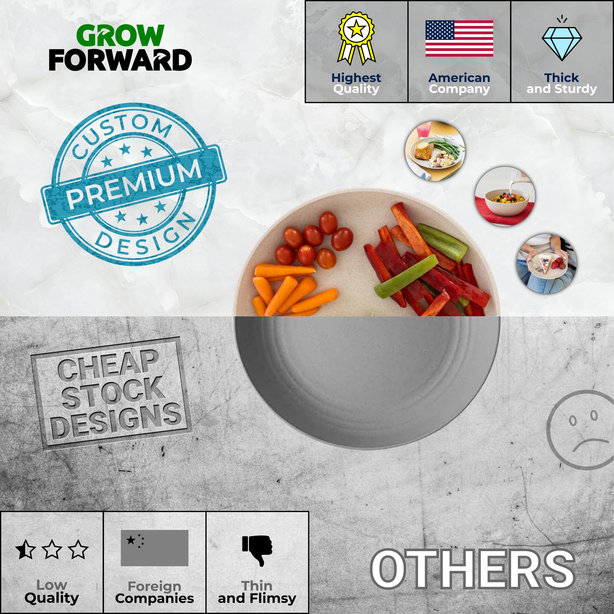 Grow Forward 24-piece Premium Wheat Straw Dinnerware Sets for 8 - Dinner Plates, Dessert Plates, Cereal Bowls - Unbreakable Microwave Safe Plastic Plates and Bowls Sets, RV, Camping Dishes - Sahara