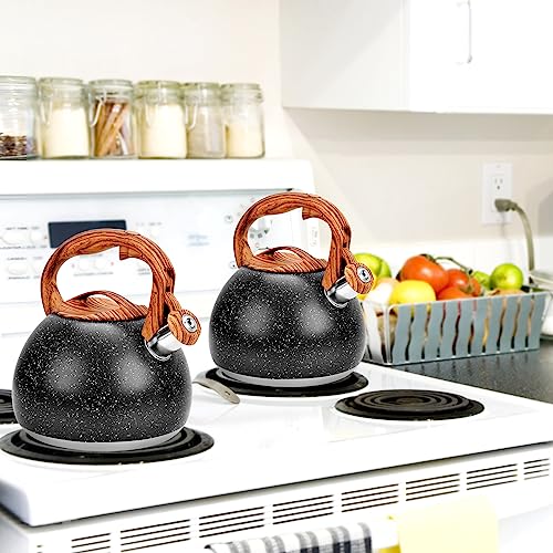 KIAADSY Tea Kettle, 3L Whistling Tea Kettle Stovetop, Tea Pots for Stove Top Food Grade Stainless Steel with Wood Pattern Handle, Graphite Gray Teapot
