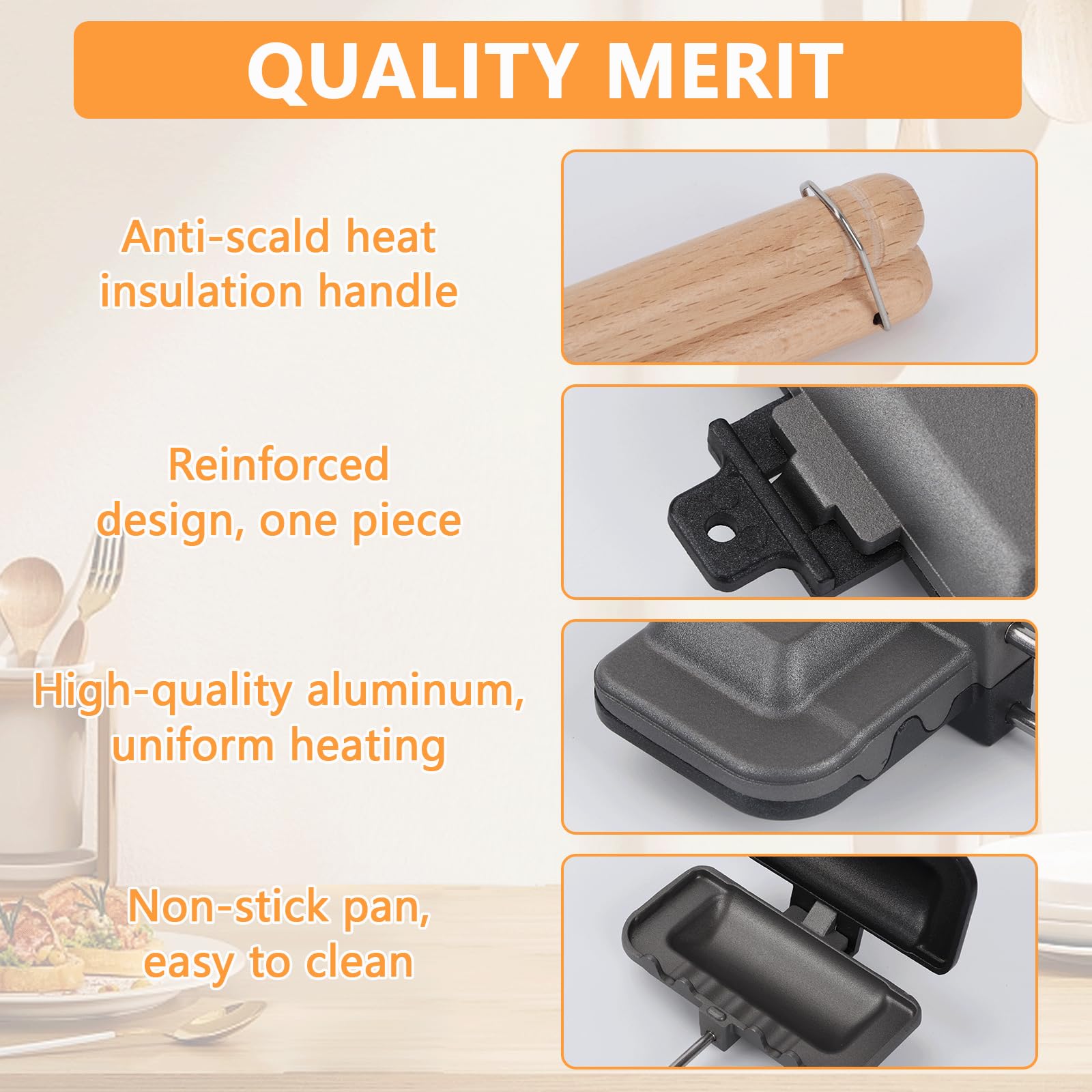 Hot Sandwich Maker, Hot Dog Toaster, Non Stick Breakfast Sandwich Maker Baking Pan, Removable Double-Sided Sandwich Baking Pan for Breakfast Omelets Pancakes, Frittatas and Toast (Black)