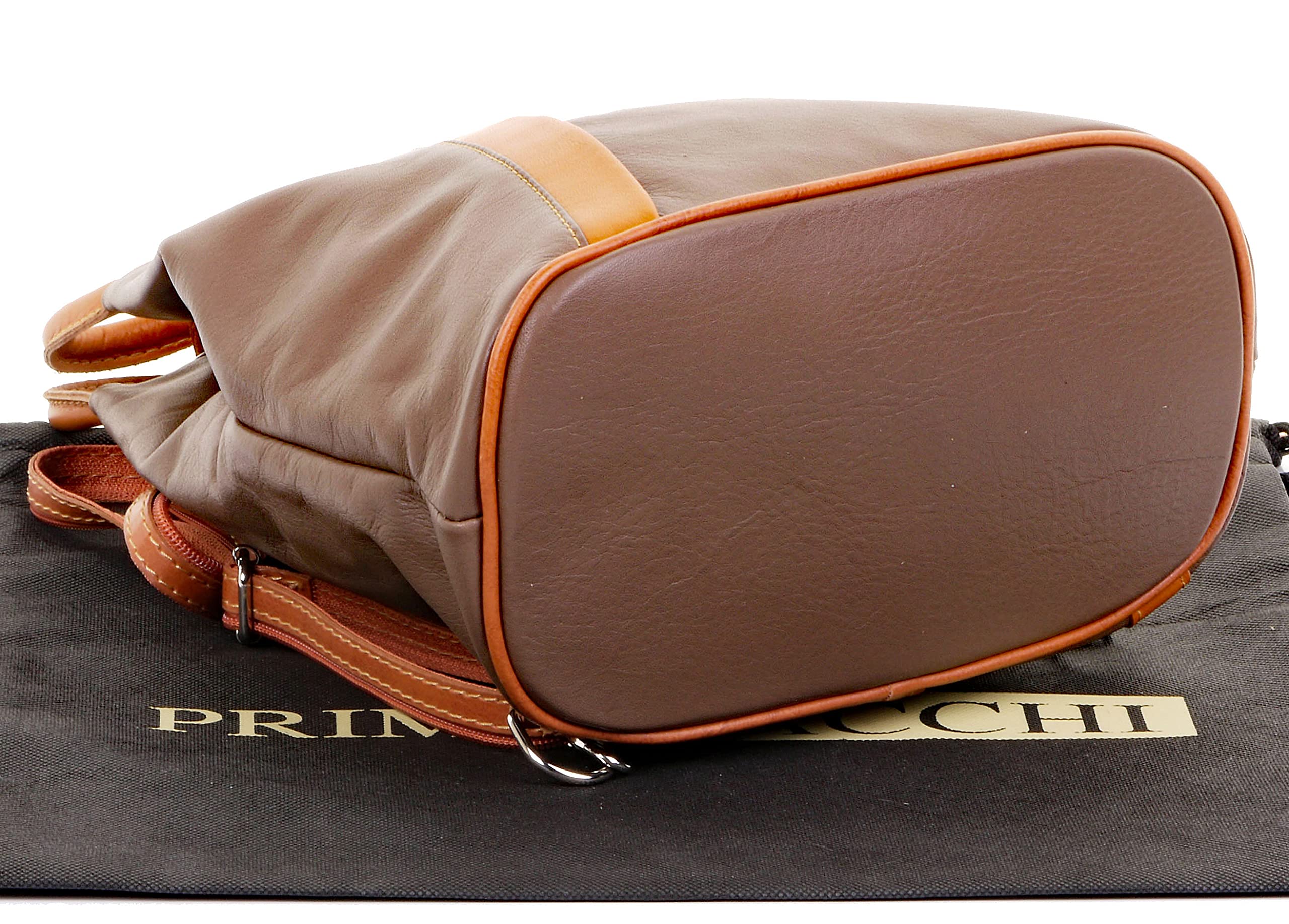 PRIMO SACCHI Italian Soft Leather Dark Taupe Tan Top Handle Shoulder Bag Rucksack Backpack Purse
