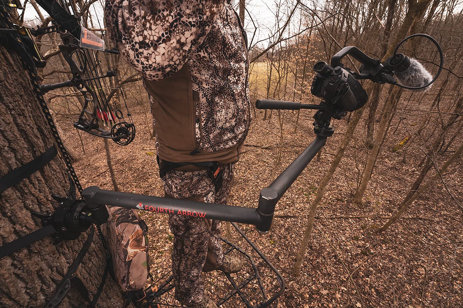 Fourth Arrow Stiff Arm Camera Arm Mount for Trees, Lightweight, Aluminum, 360 Tool-Less Leveling, Stable Bracket for Filming Hunts, Wide Range of Motion