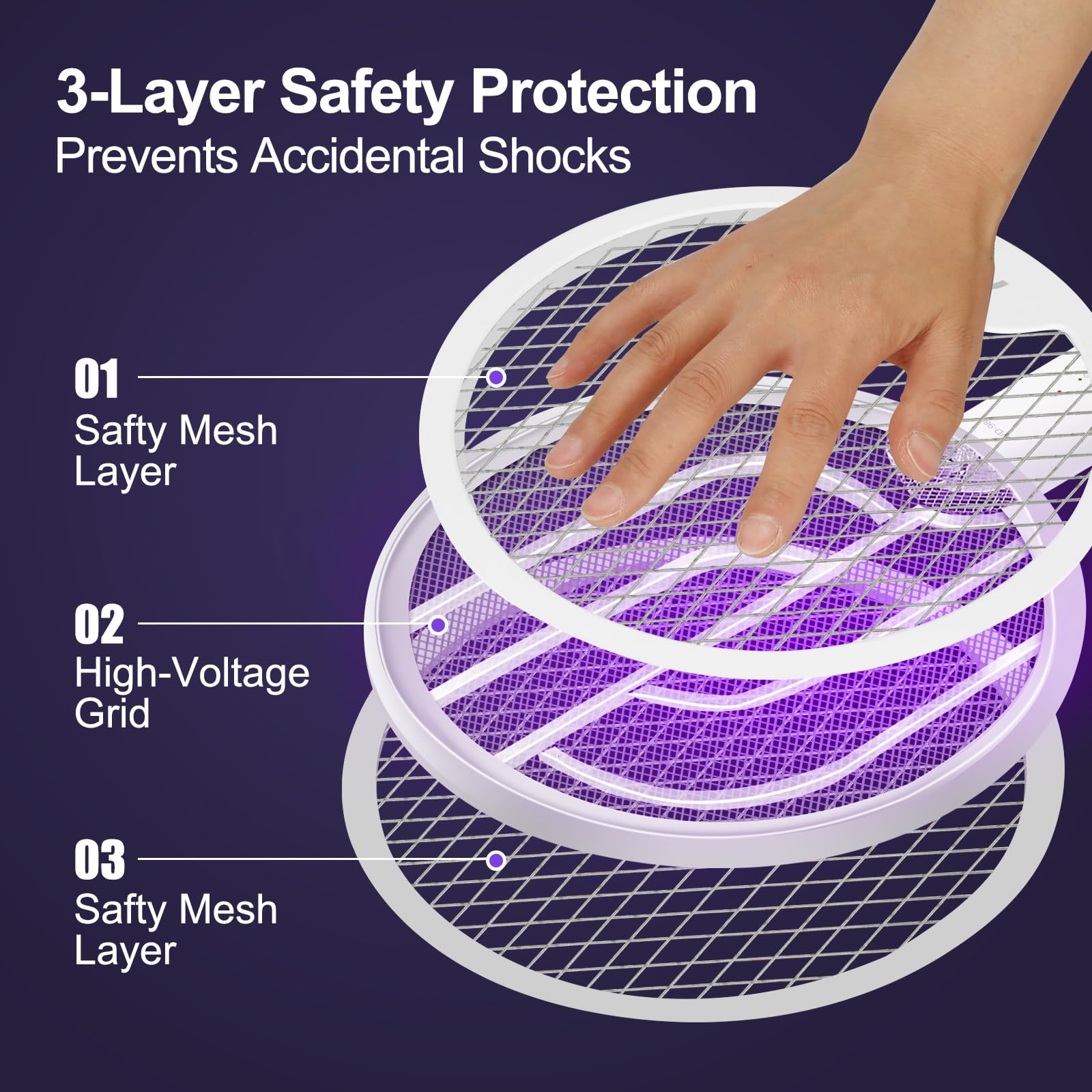 Foldable Electric Fly Swatter Racket, Portable 2 in 1 Bug Zapper Racket, Fly Killer and Mosquito Trap Lamp, USB Rechargeable with 1200mAh Battery for Indoor and Outdoor Home Backyard Patio Camping