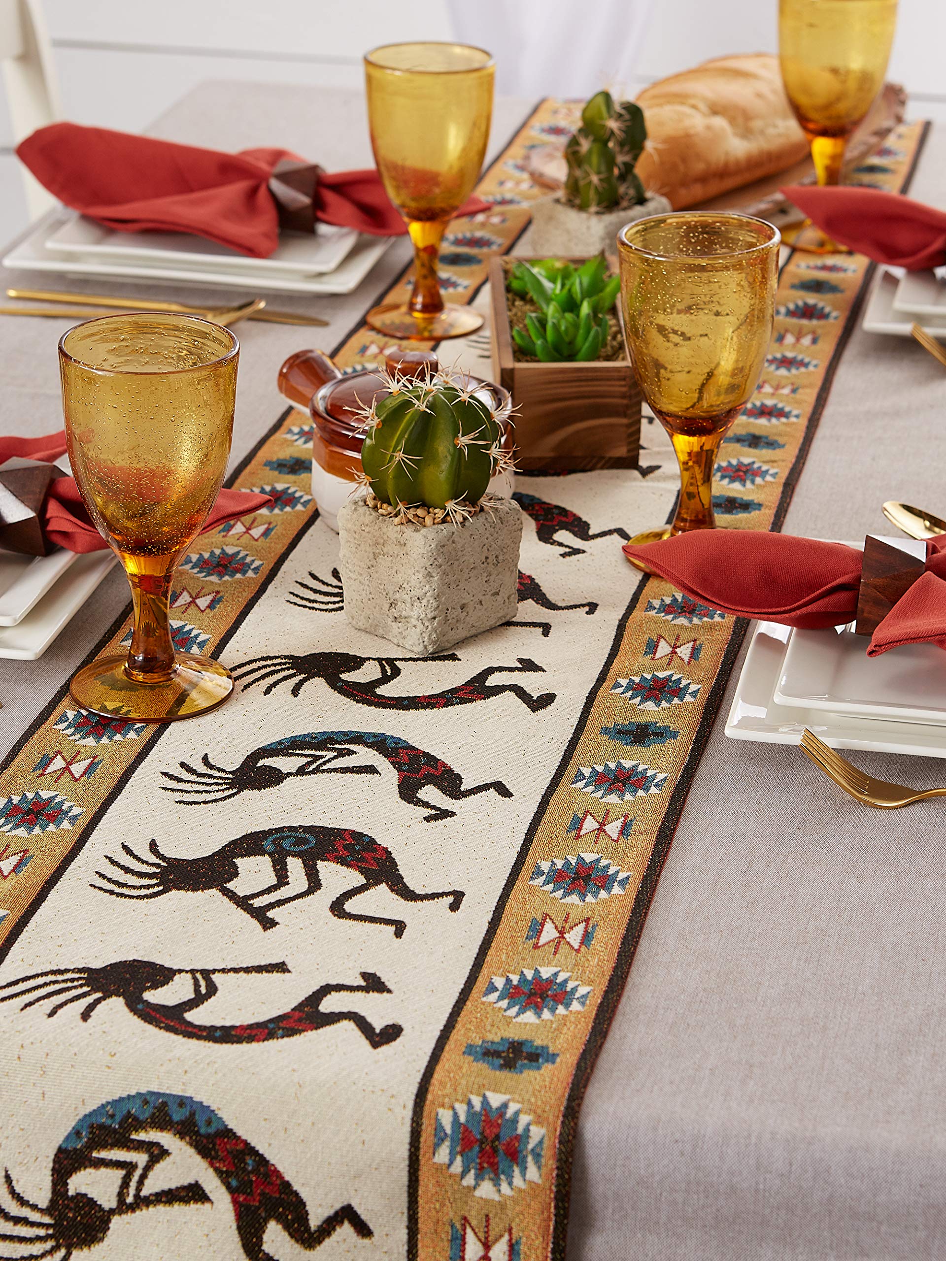 DII Tabletop Collection, Southwest Hacienda Stripe, Table Runner, 13x72, Kokopelli Tapestry
