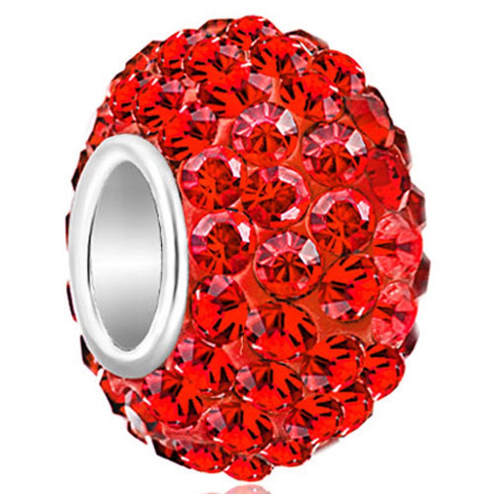 CharmSStory 925 Sterling Silver Red Simulated Birthstone Charms Synthetic Crystal Bead For Bracelets