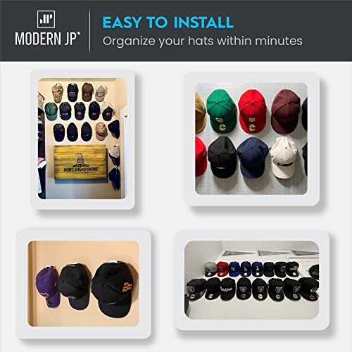 Modern JP Metal Adhesive Hat Hooks for Wall (12-Pack) - Optional Screws Included, Minimalist Hat Rack for Wall, Strong Hold Hat Hangers for Wall - Stainless Steel, Chrome Black